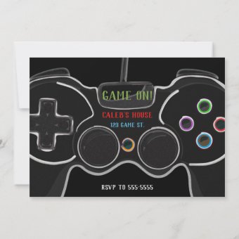 Black Video Game Controller Birthday Party Invitation | Zazzle