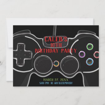 Black Video Game Controller Birthday Party Invitation | Zazzle