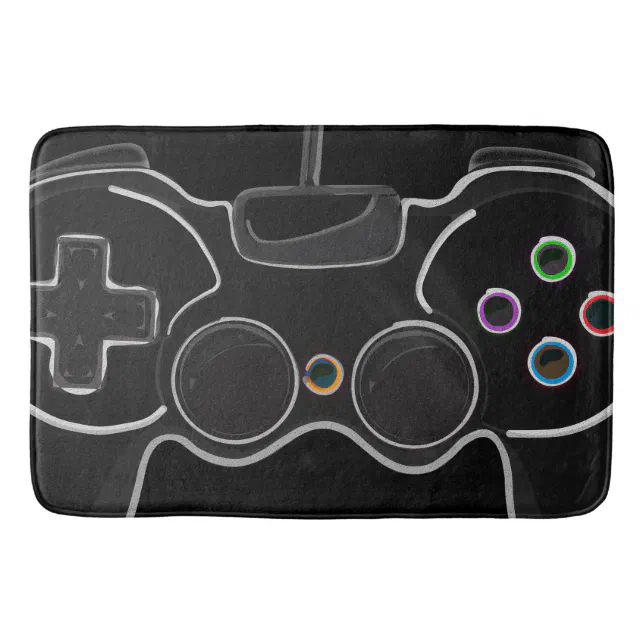 Black Video Game Controller Gamer Bathroom Mat | Zazzle