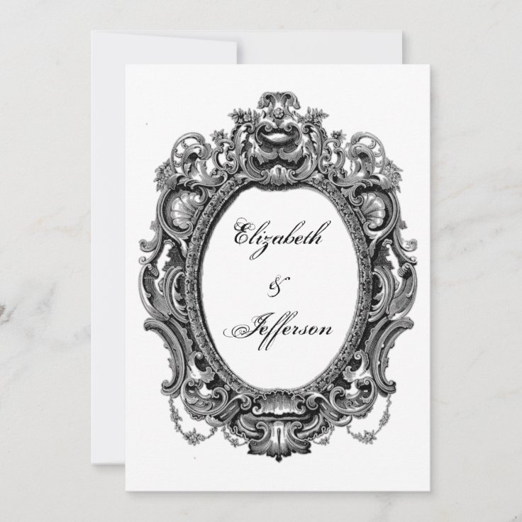 Black Vintage Frame Wedding Invitations | Zazzle