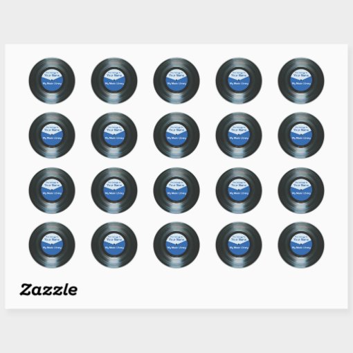 Black Vinyl Music Record Label Stickers Blue | Zazzle