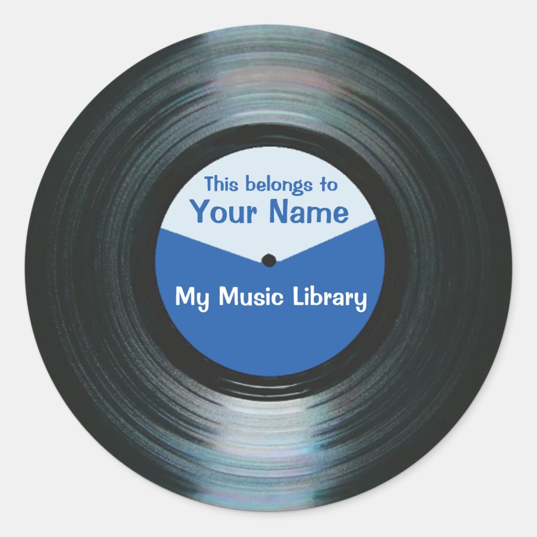 Black Vinyl Music Record Label Stickers Blue | Zazzle