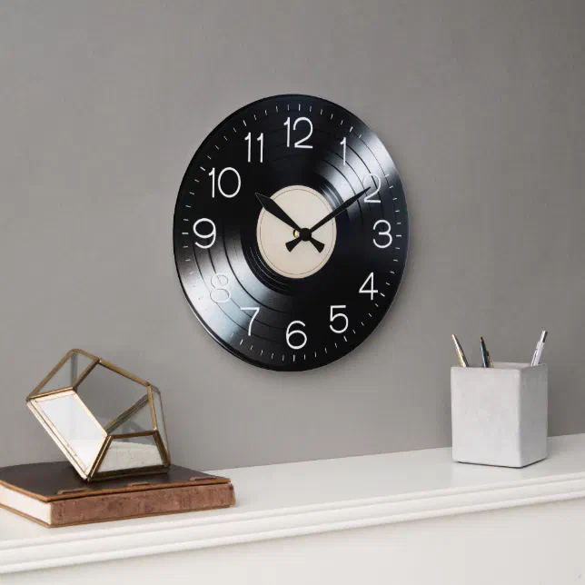 Black Vinyl Record Album Large Clock | Zazzle