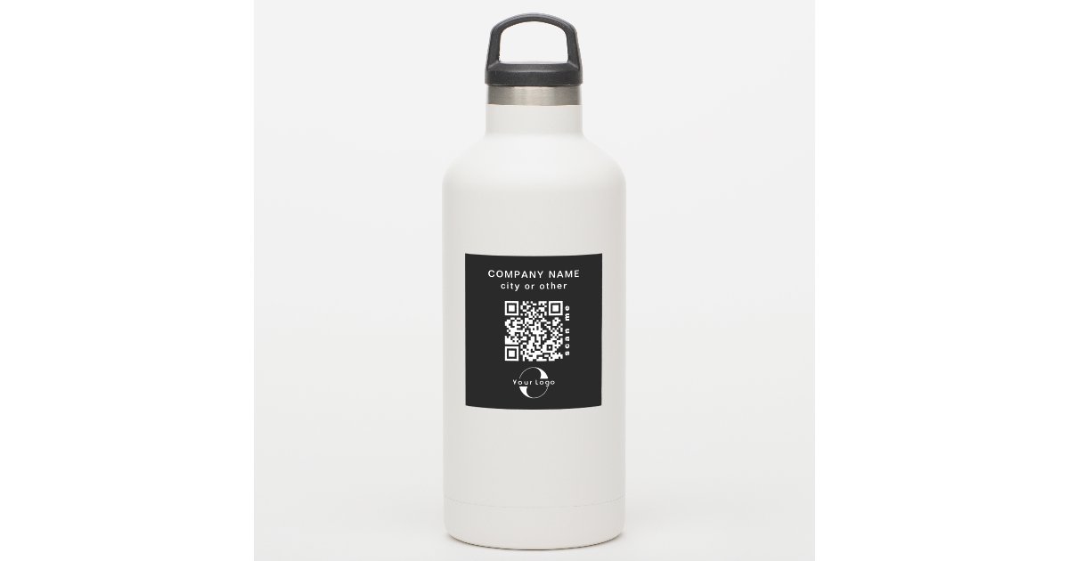 Black Vinyl square Business QR code Water Bottle Sticker | Zazzle