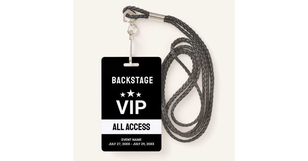 Black VIP Backstage All Access Pass ID Badge | Zazzle