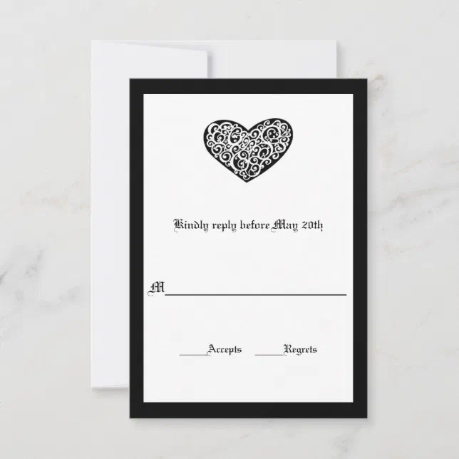 Black w/White Swirly Heart - RSVP Card | Zazzle
