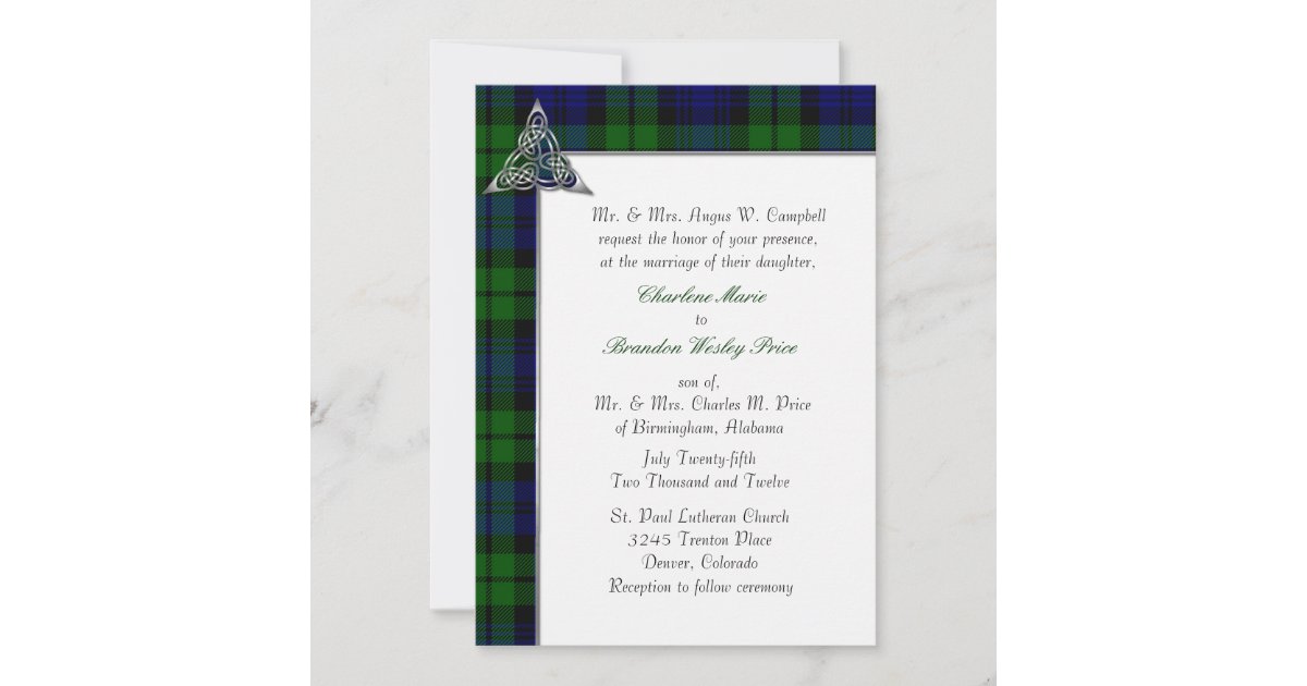 Black Watch Tartan Plaid Wedding Invitation | Zazzle