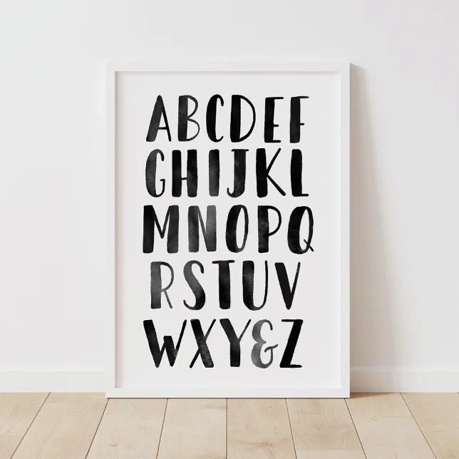 Black Watercolor Alphabet ABC Nursery Decor | Zazzle
