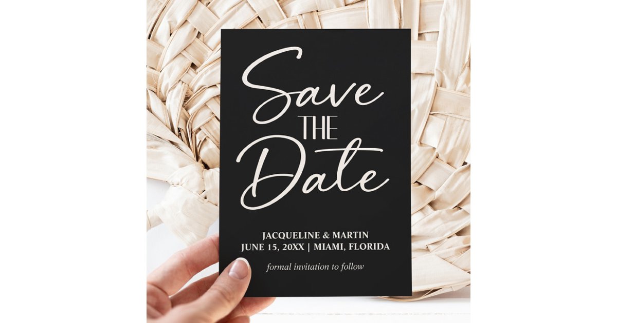 Black Wedding Cream Hand-lettered Cursive Save The Date | Zazzle
