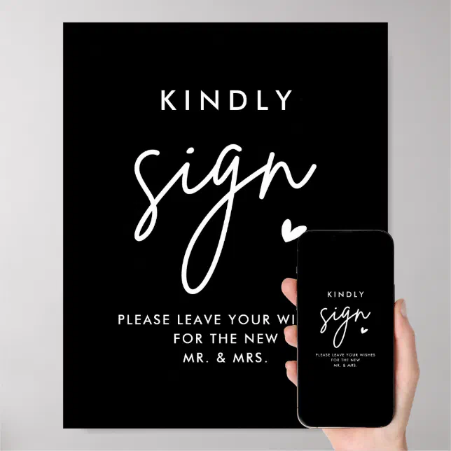 Black Wedding Guest Book Kindly Sign Printable | Zazzle