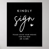 Black Wedding Guest Book Kindly Sign Printable | Zazzle