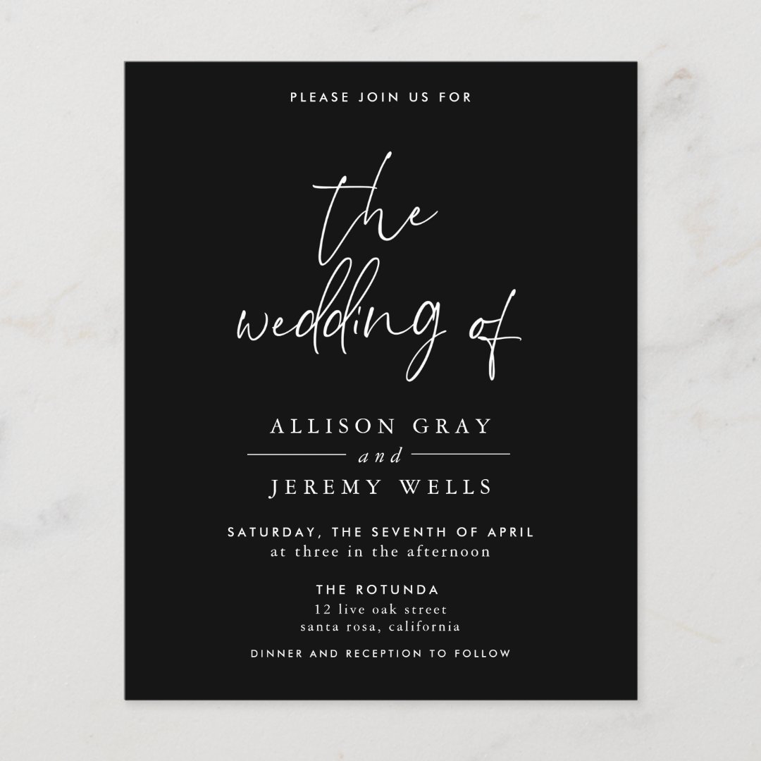 Black Wedding Invitation Flyer | Zazzle