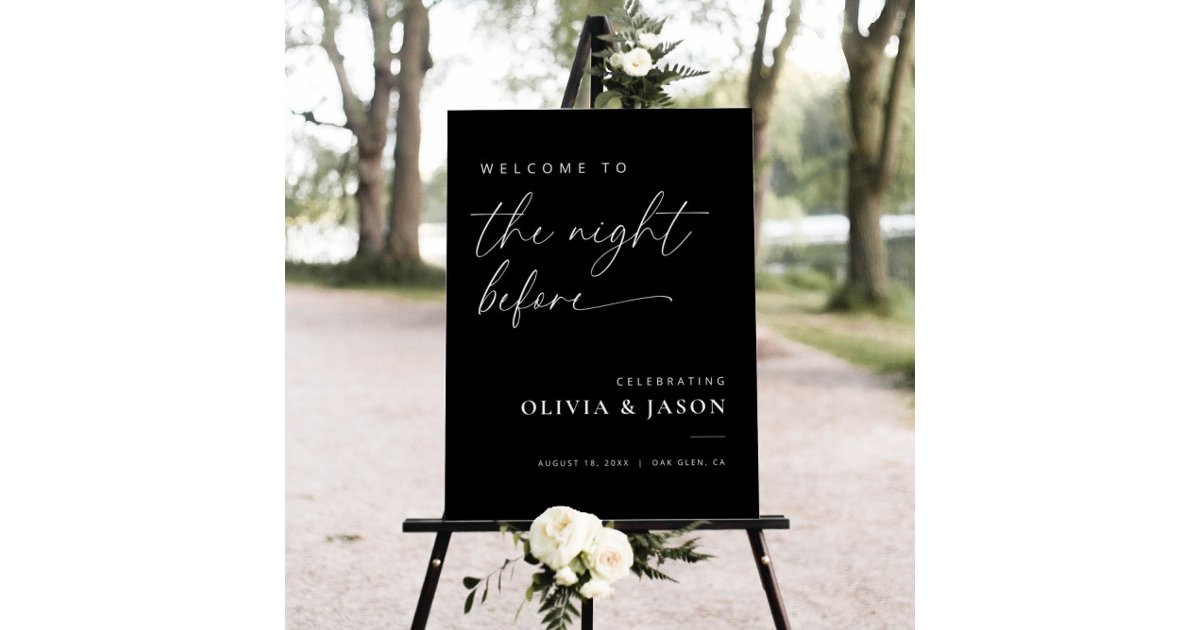 Black Wedding Modern Rehearsal Dinner Welcome Sign | Zazzle
