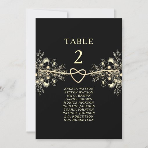 Black Wedding Table Number Seating Chart | Zazzle