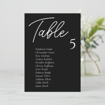 Black Wedding Table Seating Chart Cards | Zazzle