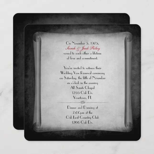Black Wedding Vow Renewal Scroll Invitation | Zazzle