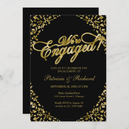 Black We're Engaged Engagement Party Invitation | Zazzle
