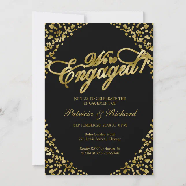 Black We're Engaged Engagement Party Invitation | Zazzle