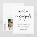 Black We're Engaged Hand Lettering Engagement Announcement Postcard ...