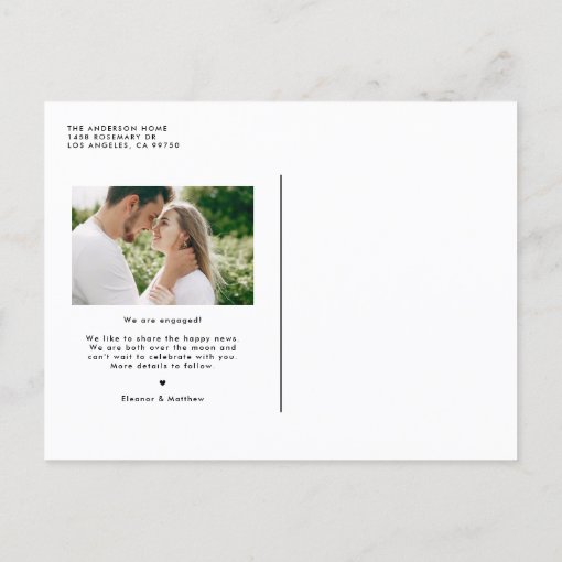 Black We're Engaged Hand Lettering Engagement Announcement Postcard ...