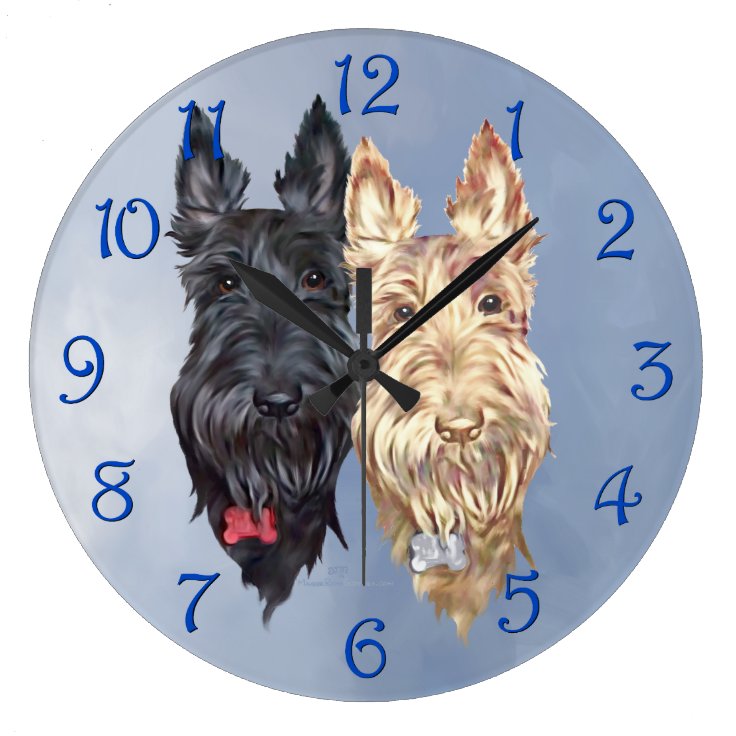 Black & Wheaten Scottish Terriers Large Clock | Zazzle