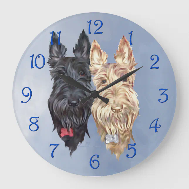 Black & Wheaten Scottish Terriers Large Clock | Zazzle