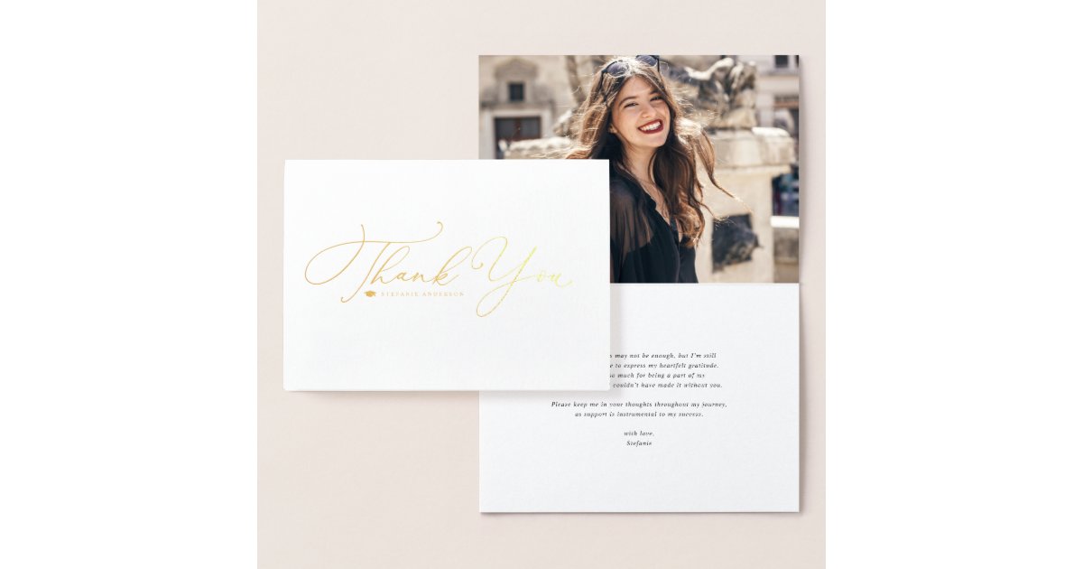 Black Whimsical Calligraphy Graduation Thank You Foil Card | Zazzle