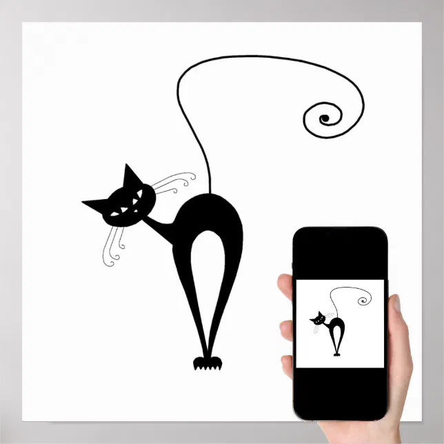 Black Whimsy Kitty 3 Poster | Zazzle