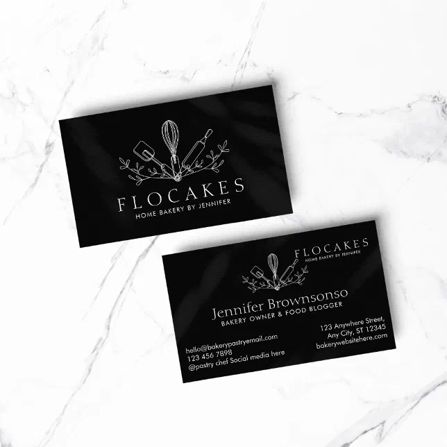 Black Whisk Pastry Chef Home Bakery Cafe Pastry Business Card | Zazzle