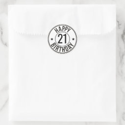 Black & white 21st Birthday Classic Round Sticker | Zazzle