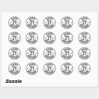 Black & white 21st Birthday Classic Round Sticker | Zazzle