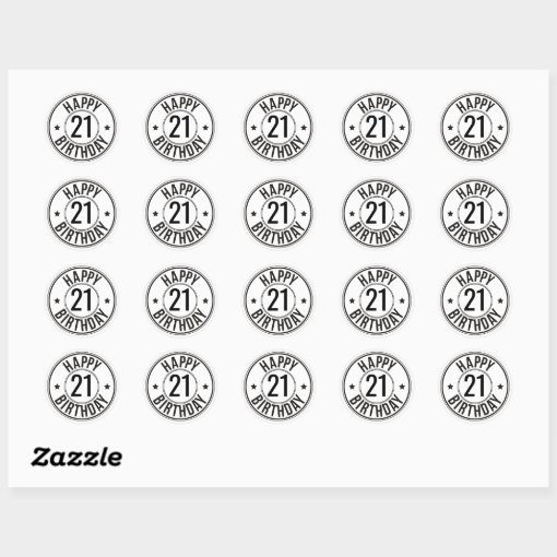 Black & white 21st Birthday Classic Round Sticker | Zazzle