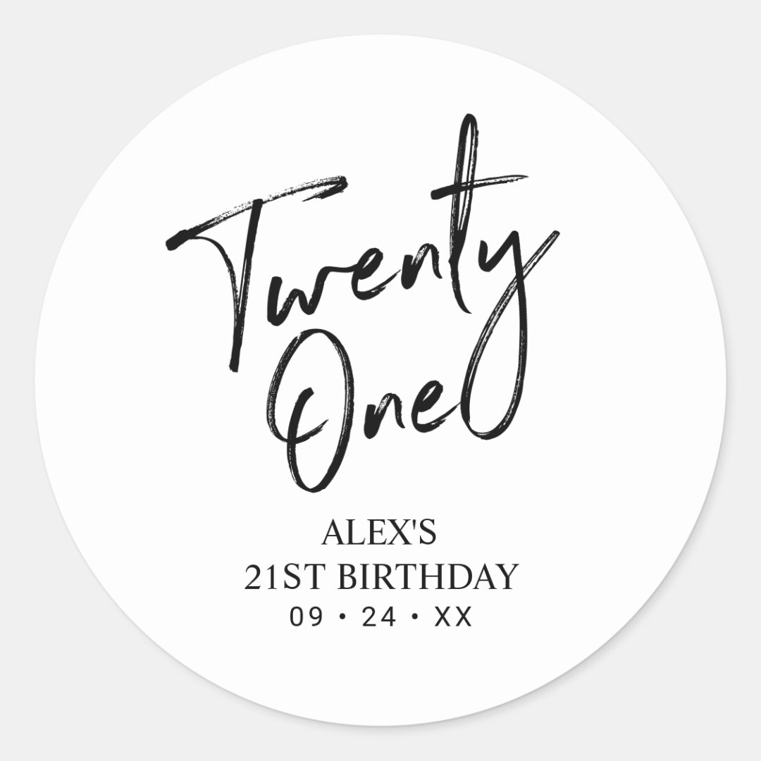 Black & White 21st Birthday Party Favor Thank you Classic Round Sticker ...
