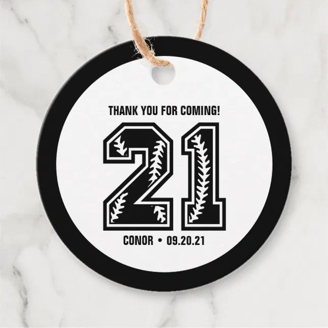Black & White 21st Birthday Thank You Favor Tags | Zazzle