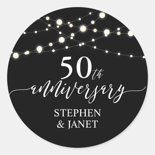 Black & White 50th Wedding Anniversay Celebration Classic Round Sticker ...