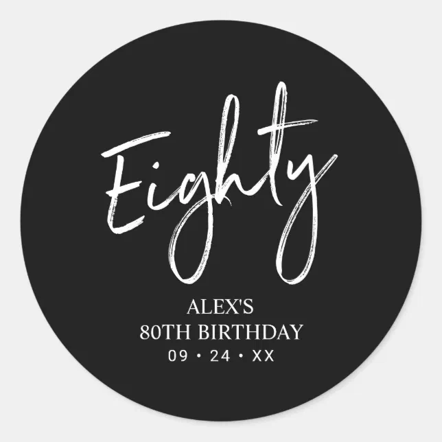 Black & White 80th Birthday Party Favor Thank you Classic Round Sticker ...