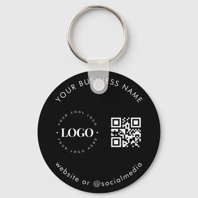Black White Add Custom Business Logo Qr Code Scan Keychain | Zazzle