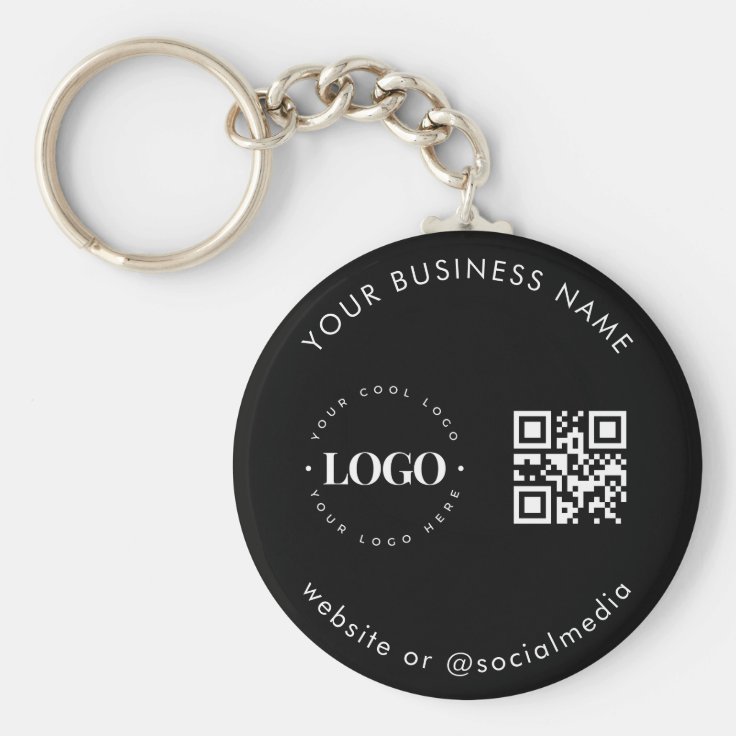 Black White Add Custom Business Logo Qr Code Scan Keychain | Zazzle