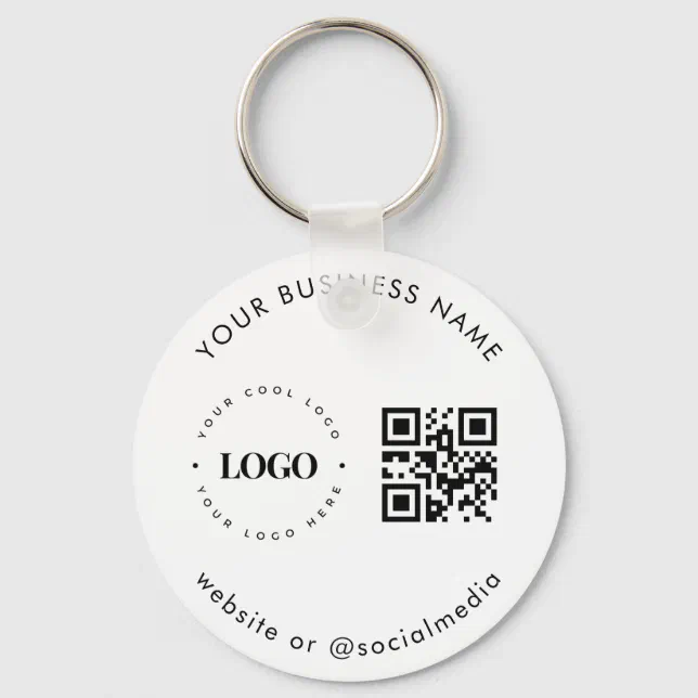 Black White Add Custom Business Logo Qr Code Scan Keychain | Zazzle