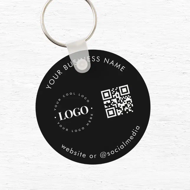 Black White Add Custom Business Logo Qr Code Scan Keychain | Zazzle