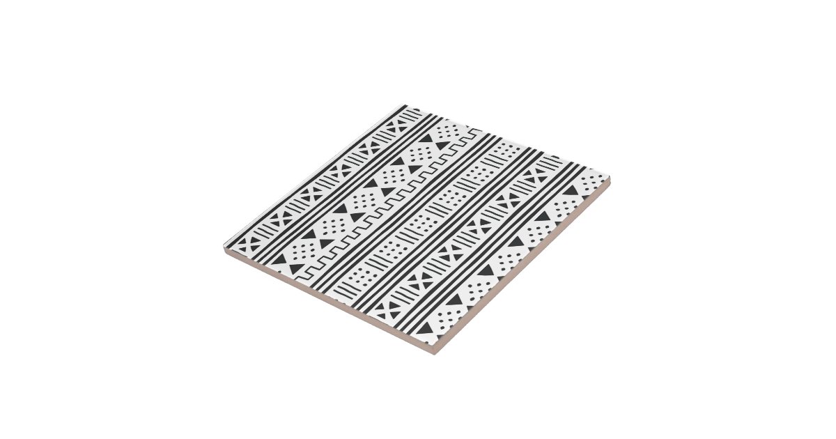 Black | White African MudCloth Inspired Scalable Ceramic Tile | Zazzle