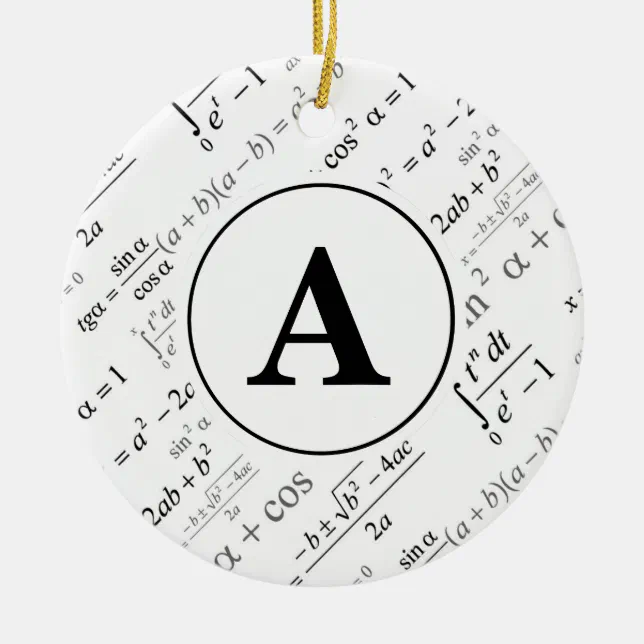 Black White Algebra Math Monogram Initial Ceramic Ornament | Zazzle