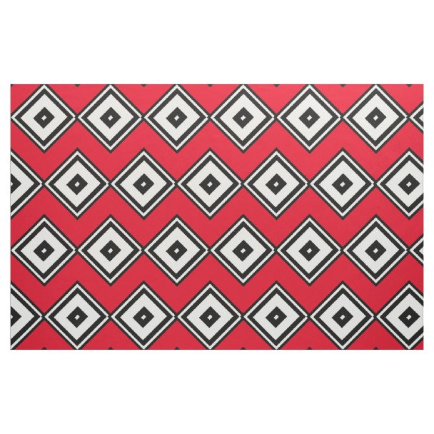 Red Black and White Squares Geometric Pattern Fabric | Zazzle