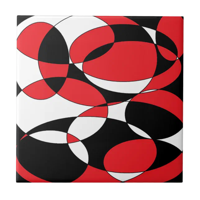 Black, white and red ellipticals ceramic tile | Zazzle