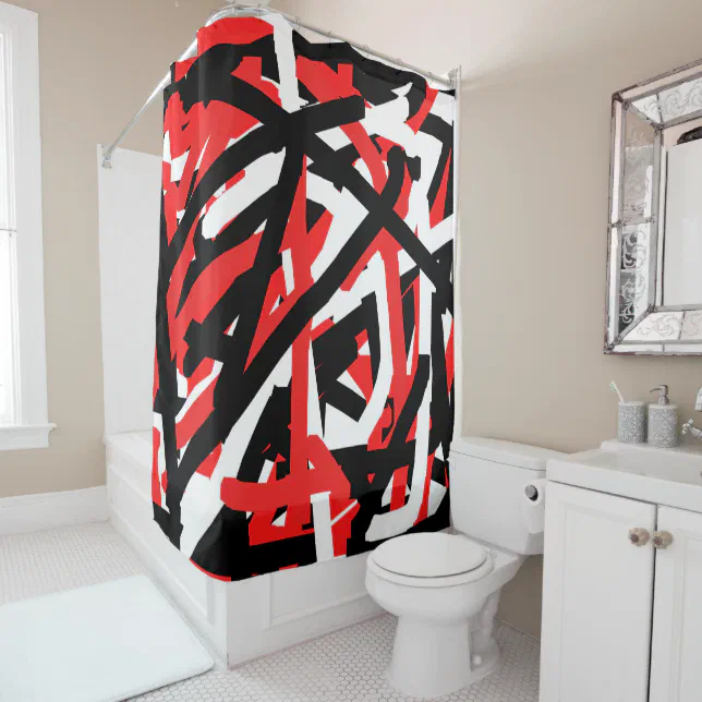 Black, White and Red Graffiti Shower Curtain | Zazzle
