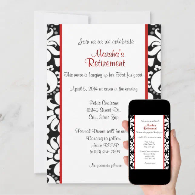Black white and red invitation | Zazzle