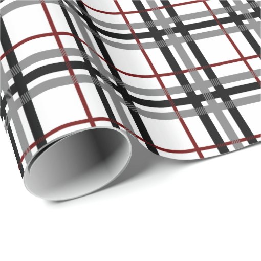 Black White and Red Plaid Wrapping Paper | Zazzle