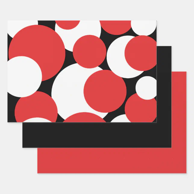 Black, White and Red Polka Dots Wrapping Paper Sheets | Zazzle