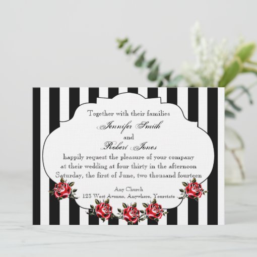 Black White and Red Rose Wedding Invitation | Zazzle