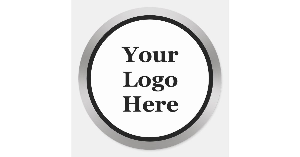 Black, White, and Silver Your Logo Here Template Classic Round Sticker ...